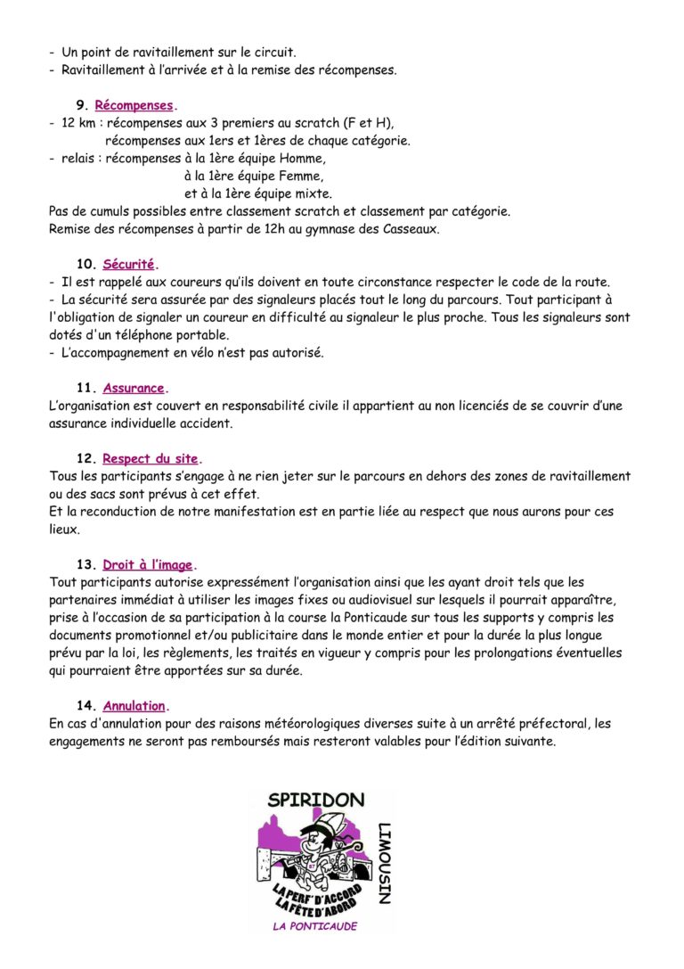 Ponticaude 8 mars- Règlement – Spiridon Amical Limousin